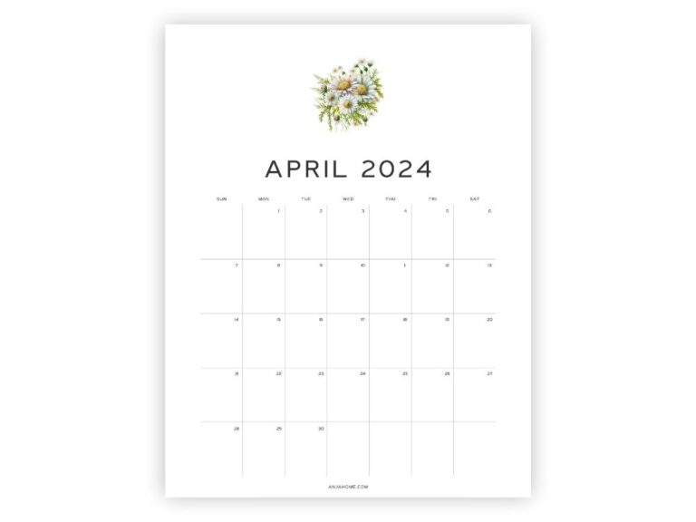 Cute April 2024 Calendar Free Printables - AnjaHome