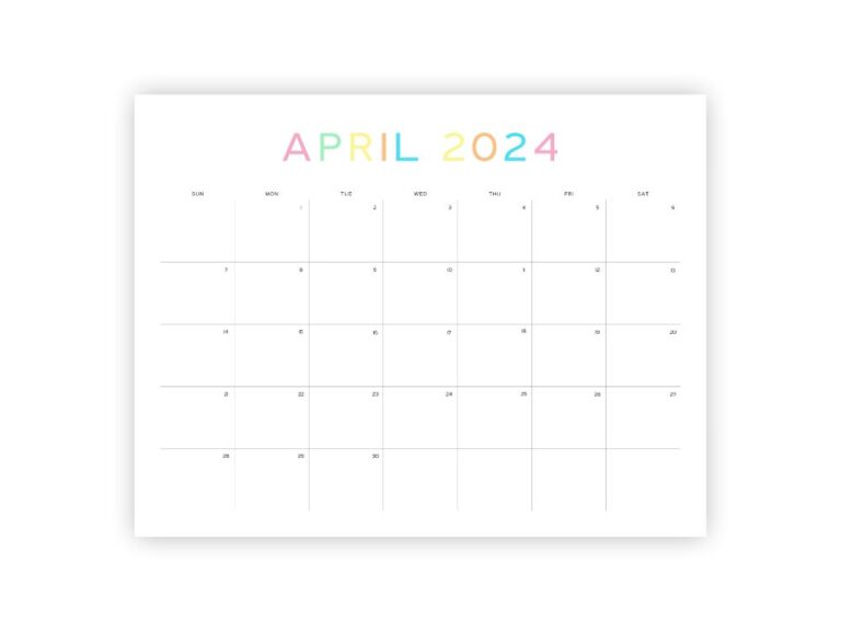 Cute April 2024 Calendar Free Printables - AnjaHome