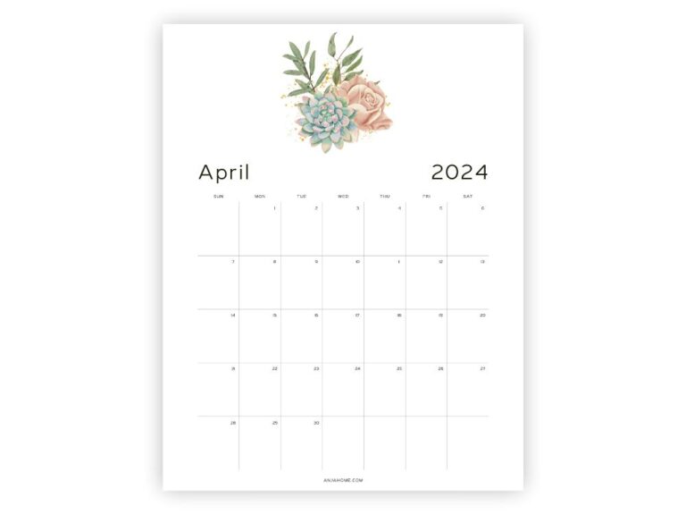 Cute April 2024 Calendar Free Printables - AnjaHome