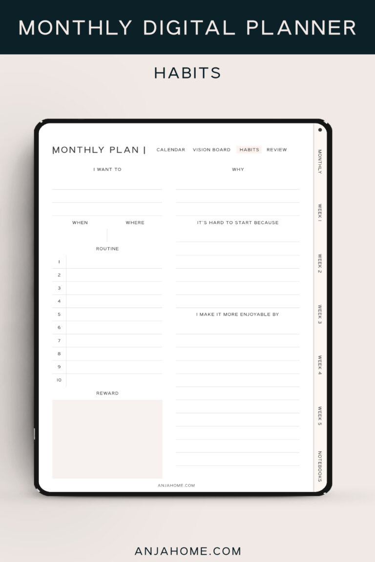 Monthly Digital Planner Template - AnjaHome